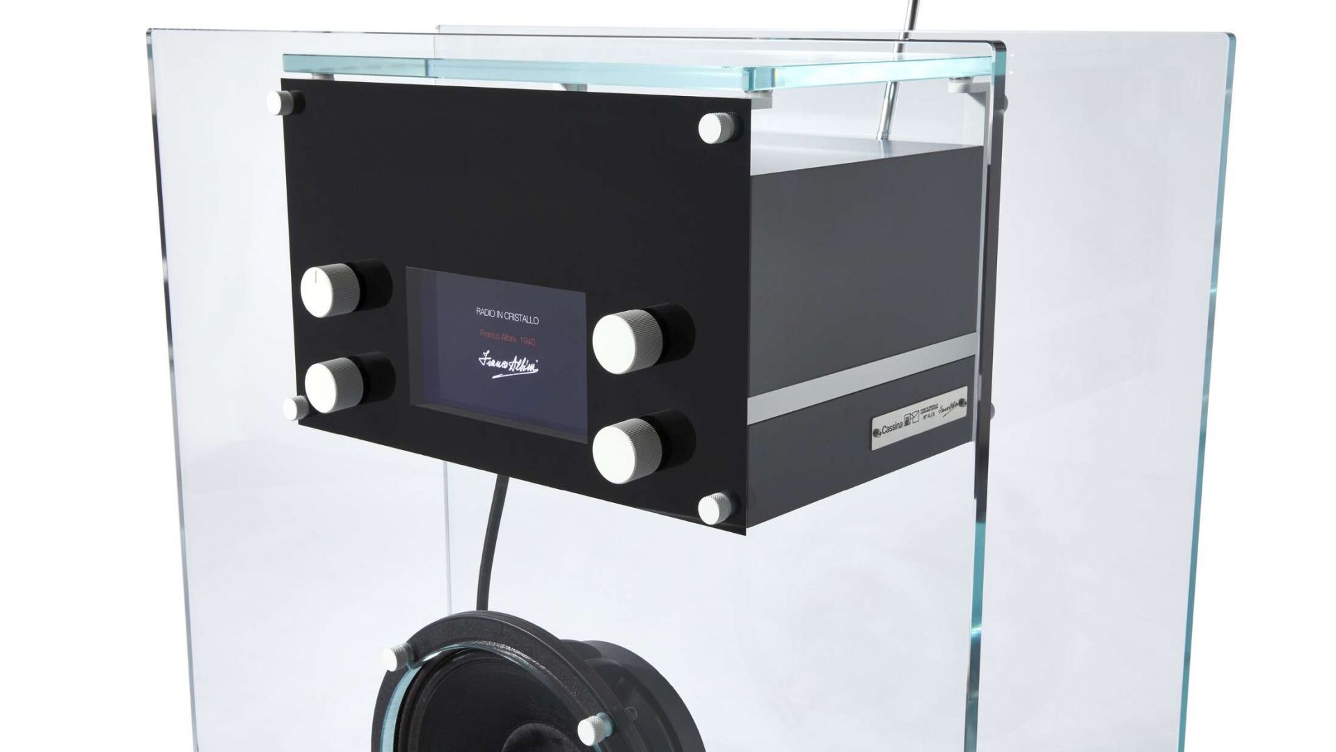 842 Radio à Cristallo Cassina | Boutons en acier inoxydable laqué blanc | CASSINA 842 02